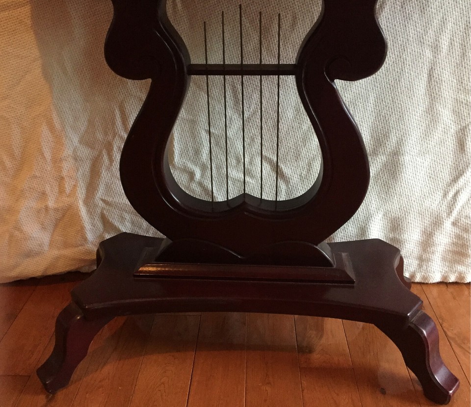 Victorian Mahogany Genuine Italian Marble Top Lyre Table Harp Base 2 ...