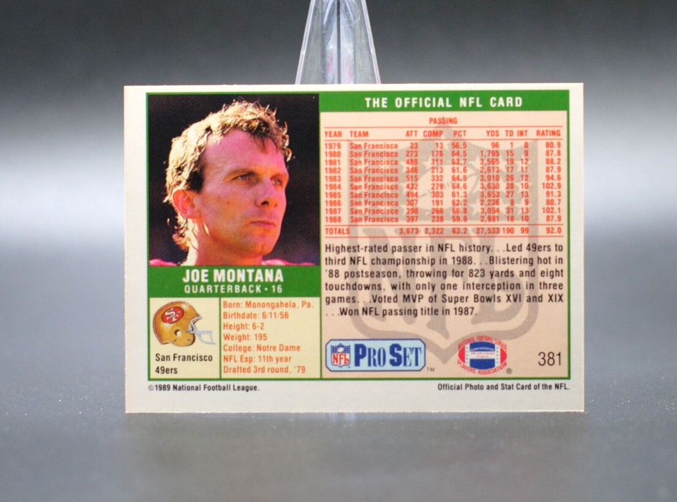 1989 Pro Set JOE MONTANA Card #381 San Francisco 49ers | eBay