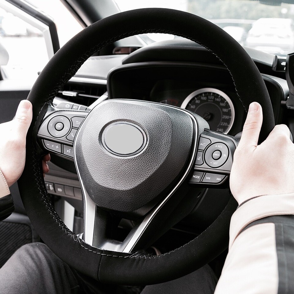 Suede Steering Wheel Cover Leather anti-slip Stitch on 15 inch ...