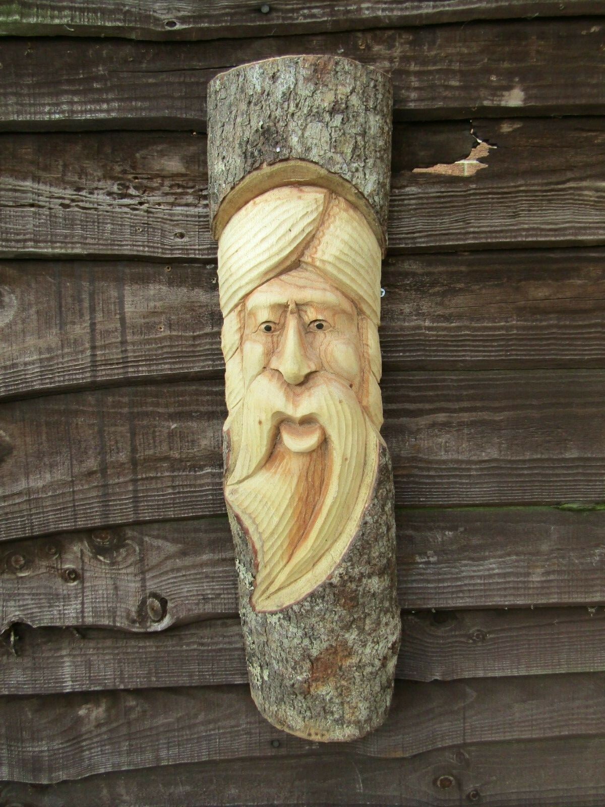 Fair Trade Hand Carved Wooden Green Man Half Tree Trunk Stump Log ...
