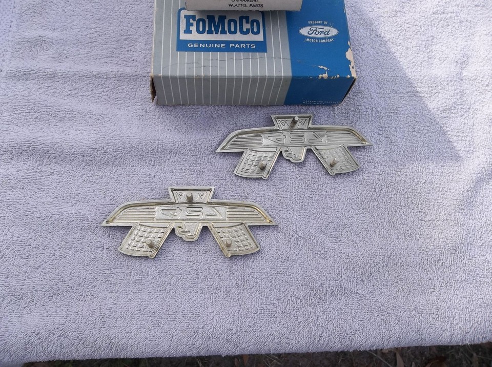 NOS Pair 1963 67 Ford 427 Fender / Air Cleaner Bird Emblems Galaxie ...