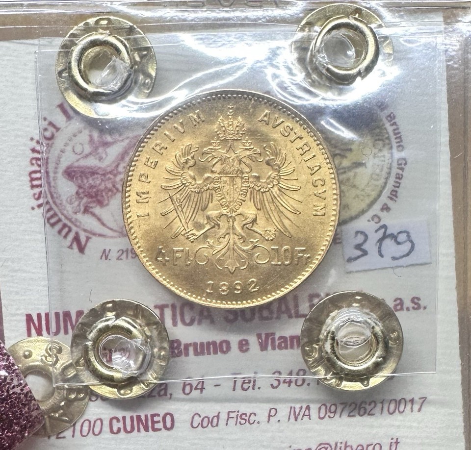 MONETA AUSTRIA FRANCESCO GIUSEPPE I 4 FIORINI 1892 RESTRIKE 1/2 MARENGO ...