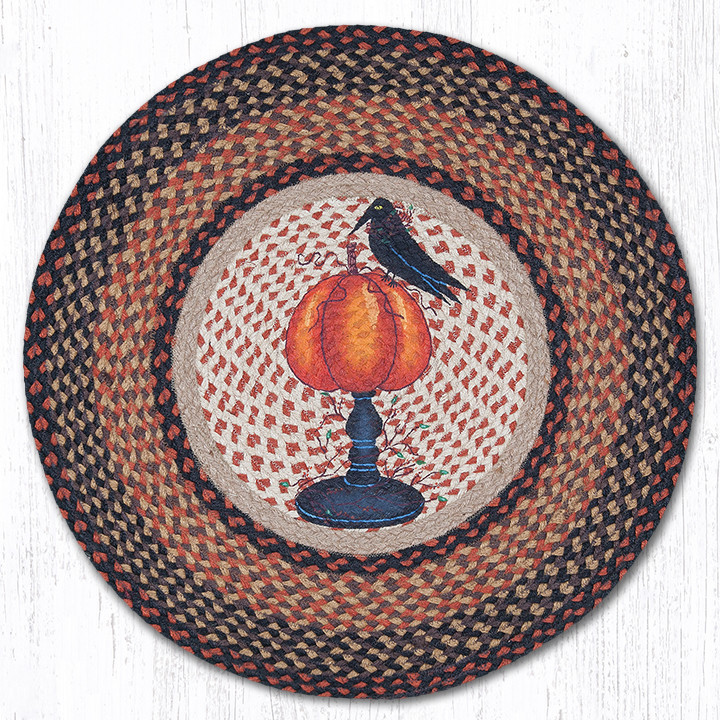 Braided Round Stenciled Painted Area Rug By Earth Rugs. HARVEST PUMPKIN ...