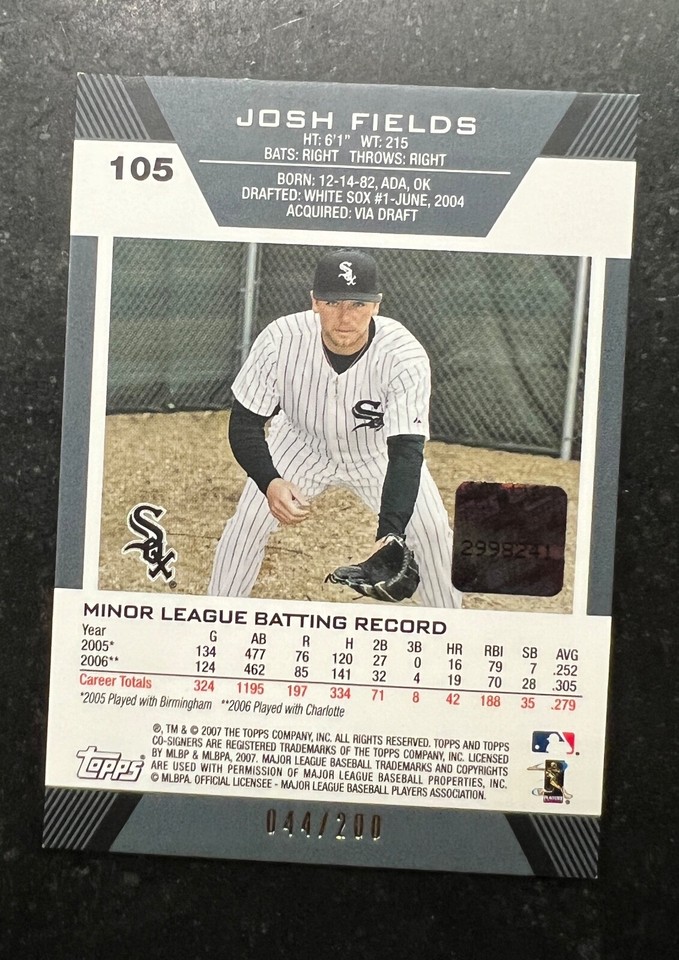 2007 Topps Co-Signers Gold Autograph Josh Fields #105 44/200 | eBay