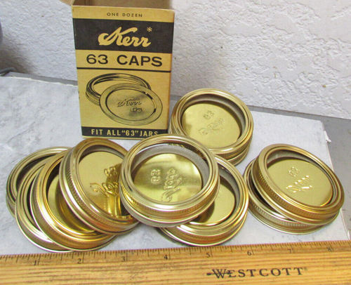 vintage Kerr 63 caps Home small mouth Canning Lids, one dozen NEW w ...
