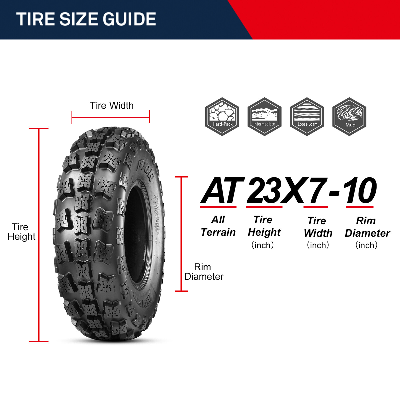 OBOR Advent 23x7-10 20x11-9 ATV Tires 6Ply 23x7x10 20x11x9 Sport Quad ...