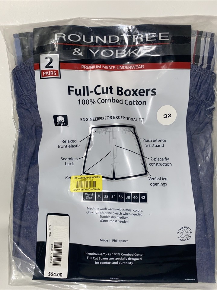 Roundtree & Yorke Men's Boxers Full-Cut 2-Pairs size 32 Deep Blue ...
