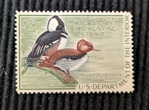 US Stamps Bird Hunting Stamp US Dept of Interior $3 Hooded Mergansers ...