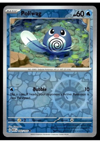 Pokemon 2023 Scarlet & Violet 151 Poliwag Reverse Holo Common #60 Near ...