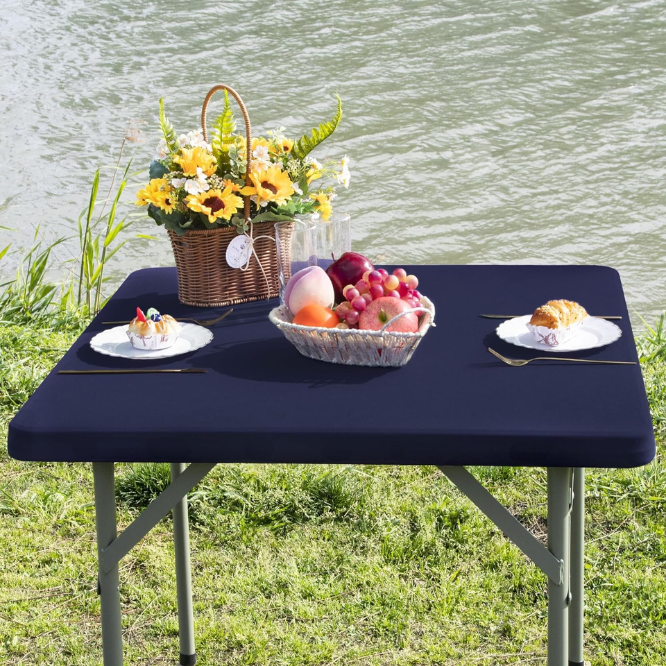 34in Navy Square Fitted Table Cover Elastic Tablecloth Stretch Spandex ...