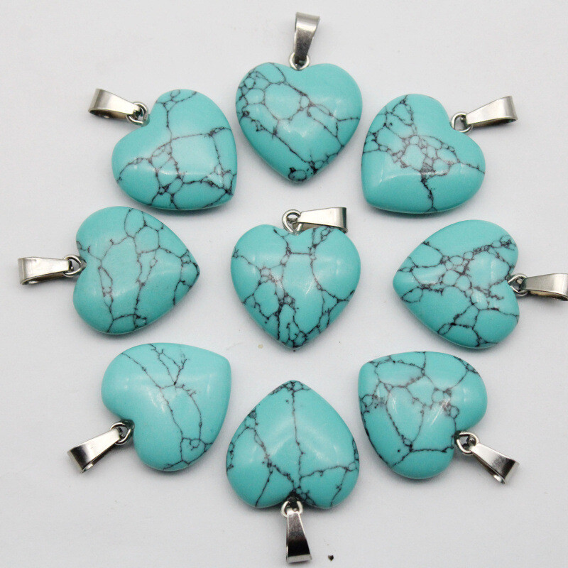 30pcs Turquoise Stone Heart Gemstone Beads Pendants DIY Jewelry Making ...