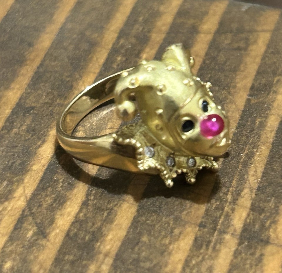 Diamond Ruby 18k Yellow Gold Clown Head Ring | eBay