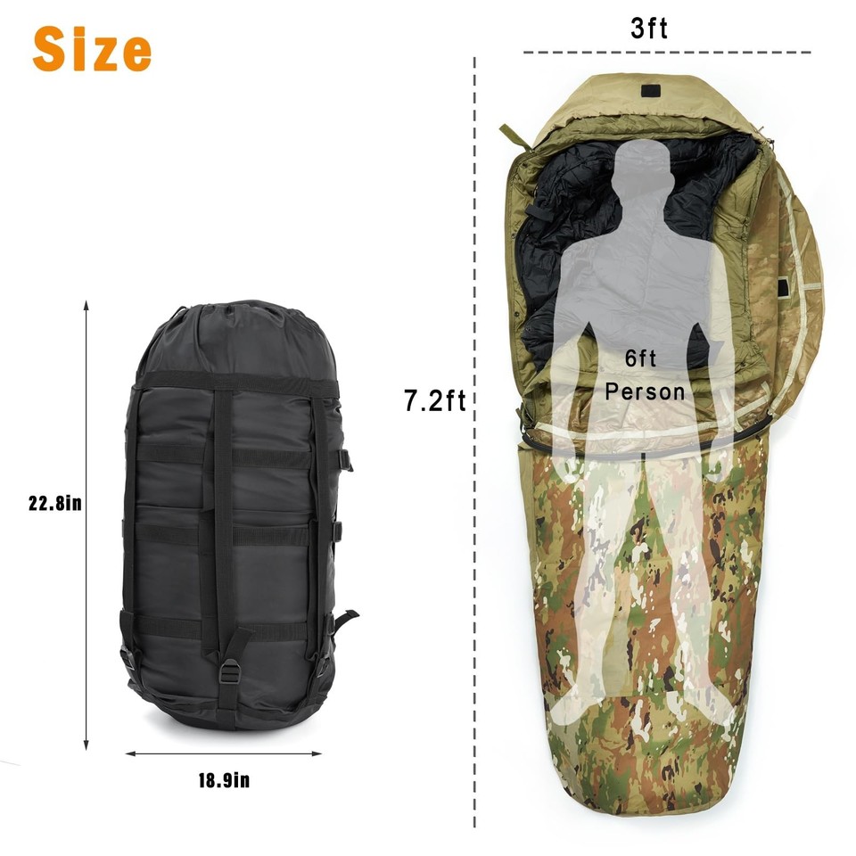 MT Army Military Modular Sleeping Bags System, Multi Layered with Bivy ...