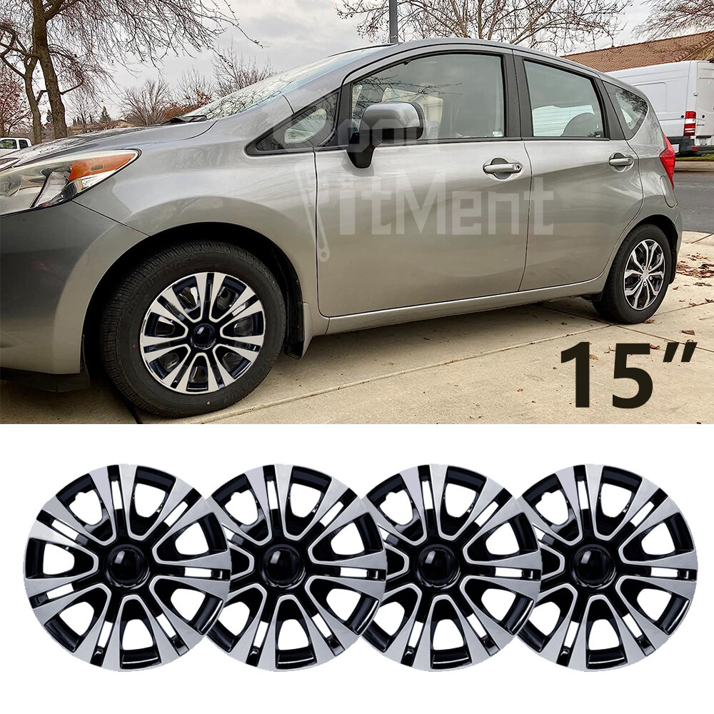 4PCS 15" Wheel Hubcaps Black & Silver Wheel Rim Cover R15 For Nissan ...