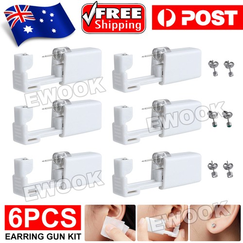 6X Disposable Nose Ear Piercing Unit Earring Gun Kit DIY Home Piercer ...