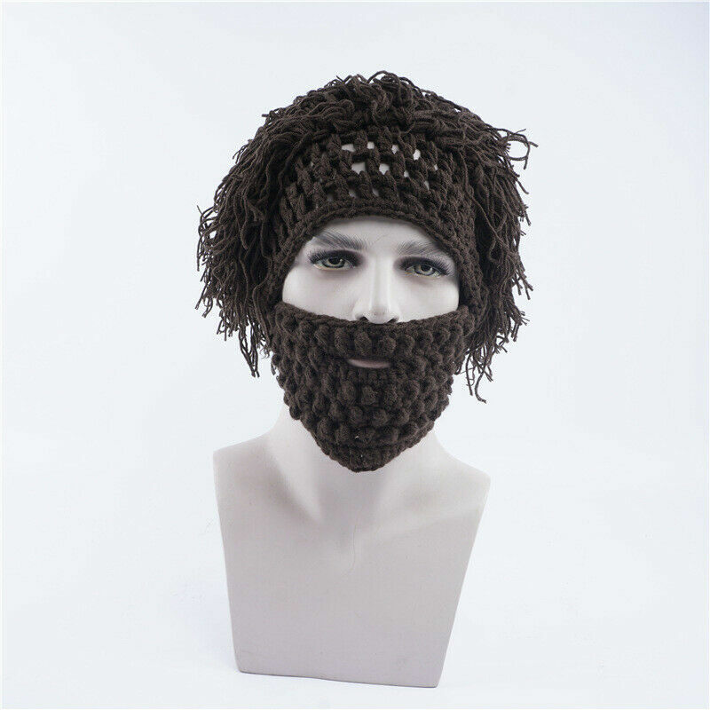 Men Warm Beard Hat Barbarian Looter Knit Crochet Beanie Cap Moustache ...