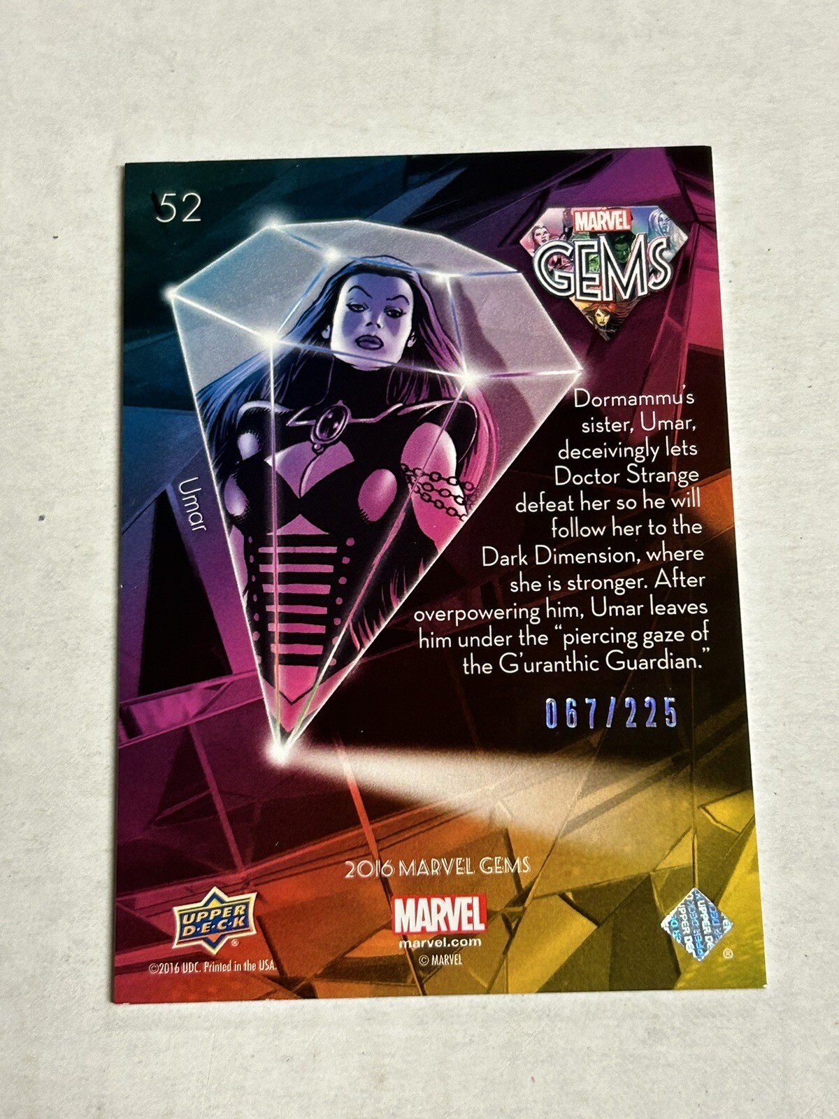 2016 UPPER DECK MARVEL GEMS UMAR 67/225 #52 SP | eBay