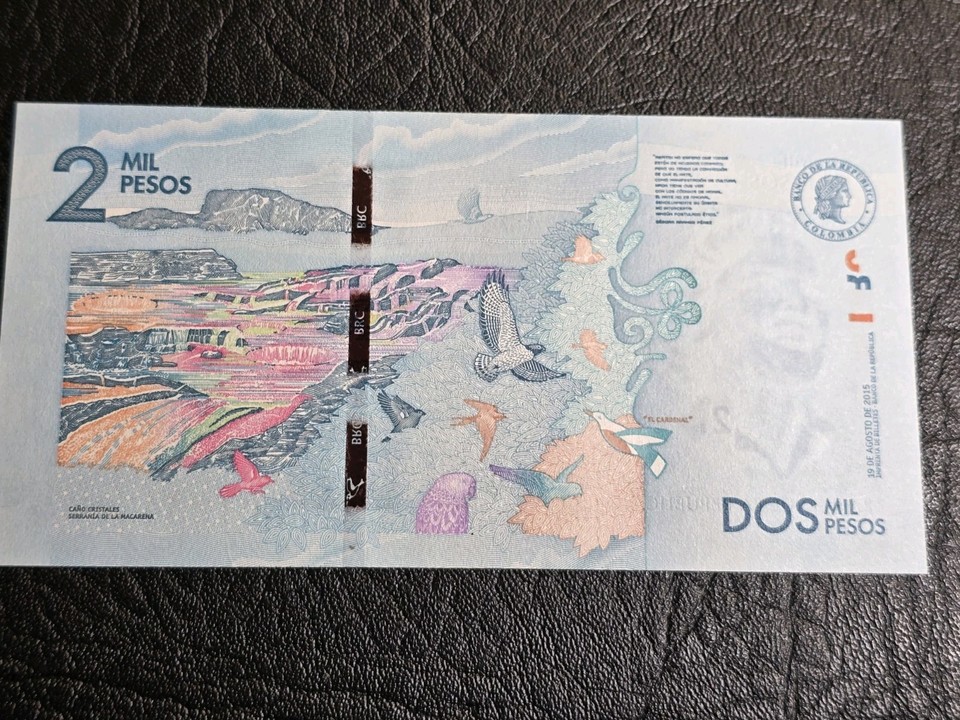 FANCY SERIAL NUMBER AA 2015 COLOMBIA 2000 Pesos UNC BROKEN ASCENDING ...