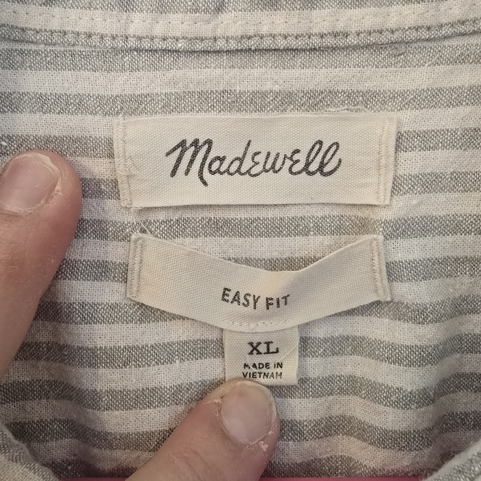 Madewell Easy Hemp & Cotton Short Sleeve Button Up Shirt Tan Stripe ...