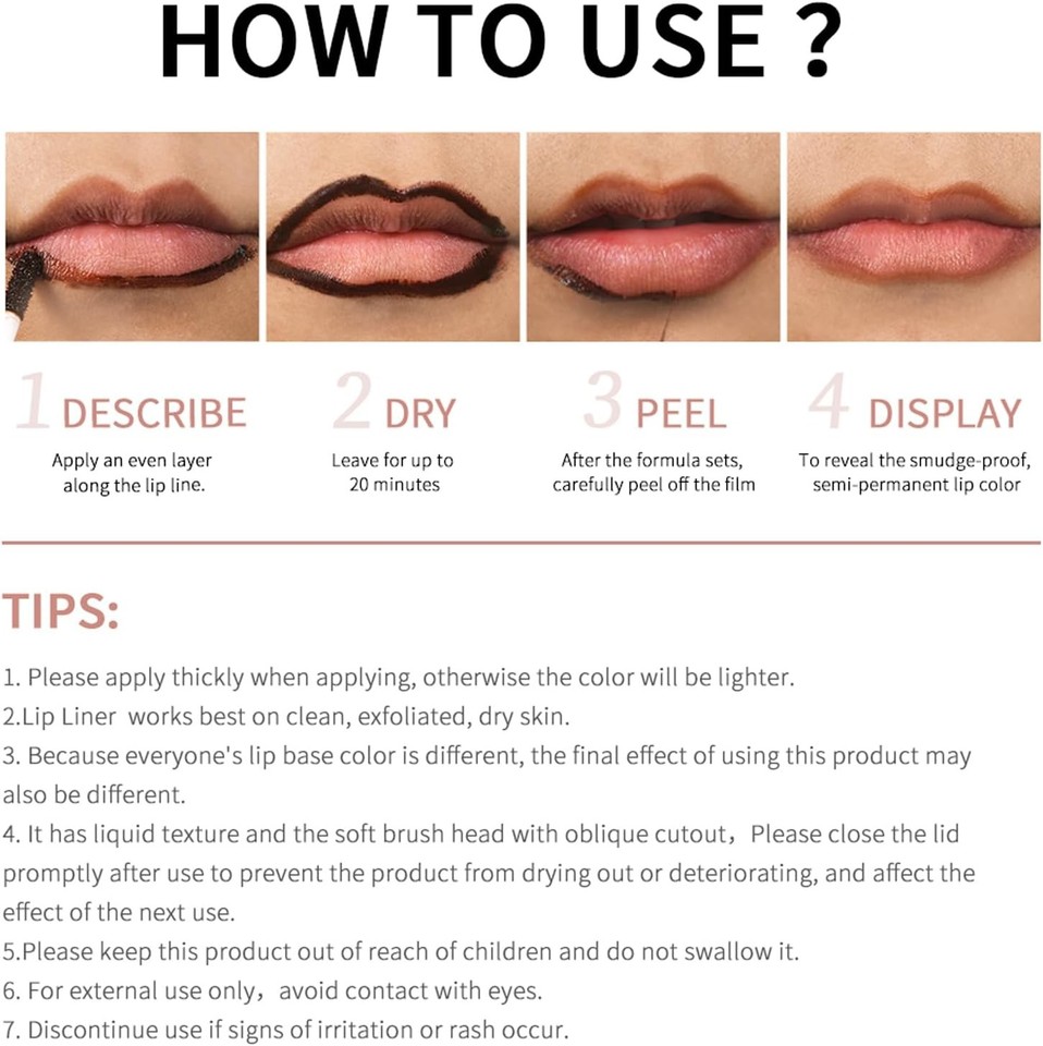 Peel Off Lip Liner Stain, Long-Lasting Lip Stain Peel Off, Easy Peel ...