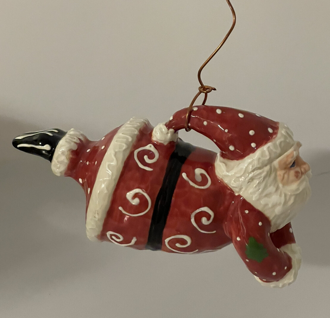 vintage ceramic porcelain flying Santa ornament folk Christmas 4x7” | eBay
