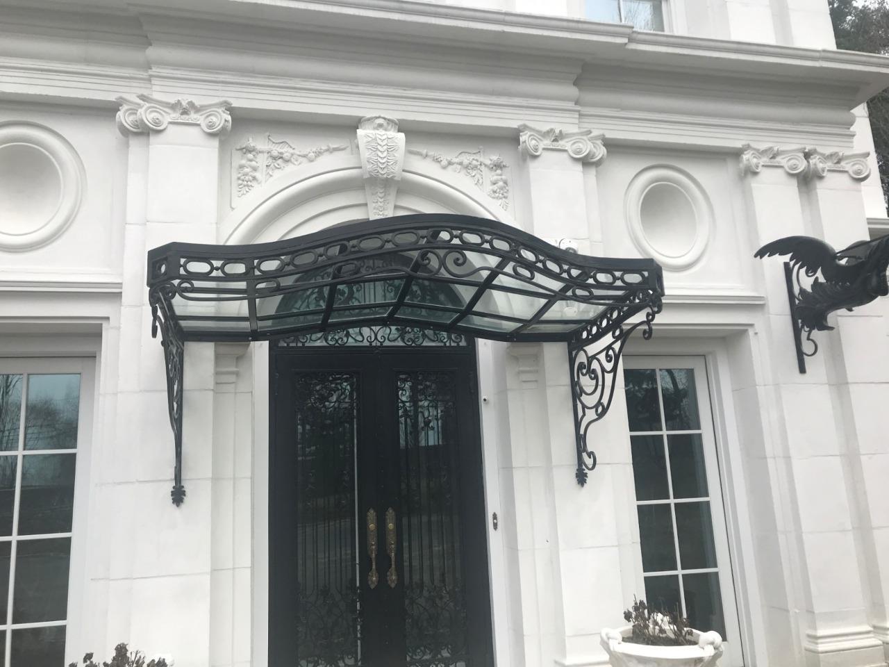 INCREDIBLE VICTORIAN STYLE HAND WROUGHT IRON CANOPY - AWNING WITH GLASS ...