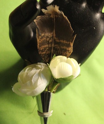 Silver Lapel Pin vase with white flower and feather | eBay