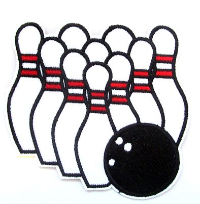 Ten Pin Bowling Iron On Patch- Sports Applique Badge Embroidered Crafts ...