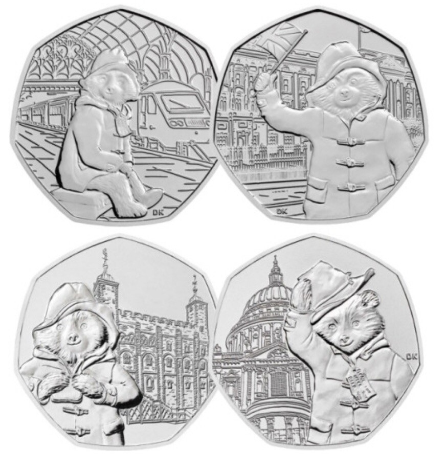 Set Of 4 Paddington Bear 50p Coins 2018 & 2019 Fifty Pence UK Rare Coin ...