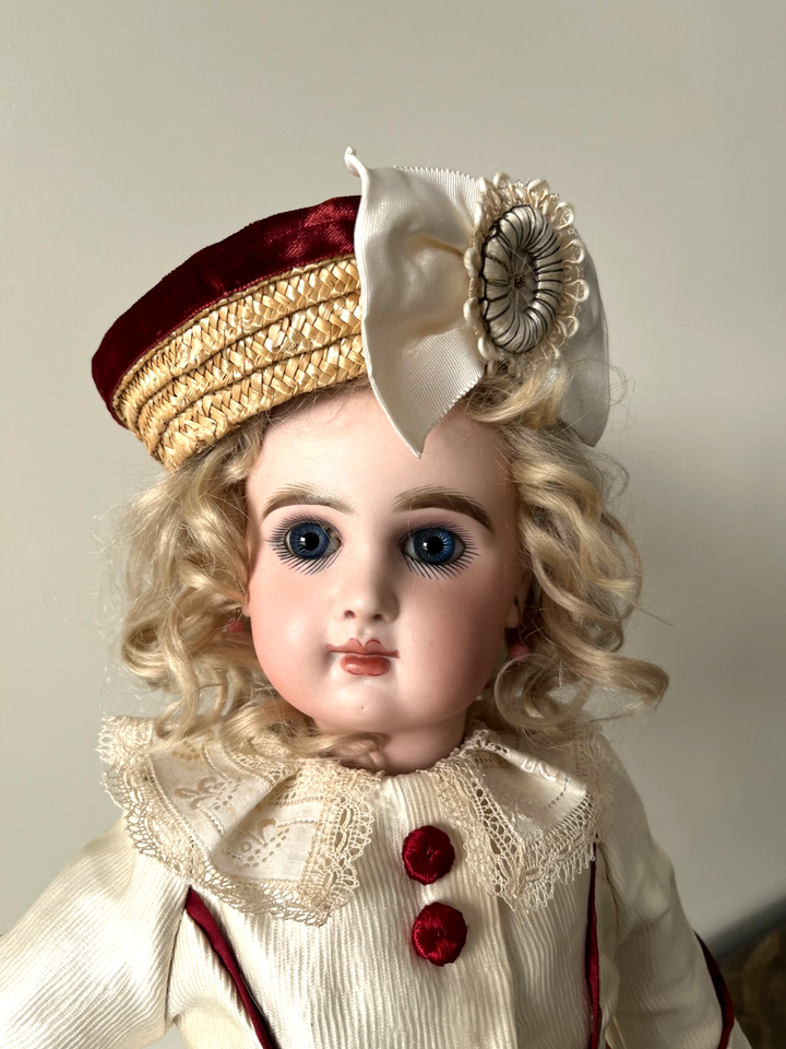 Elegant French Bebe Silk dress with straw hat for Jumeau or other ...