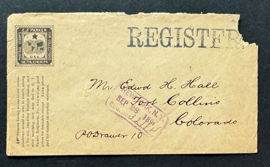 AtoZ. 1894 10c Registered NY ET Parker PA Postage Stamp Dealer 4c ...