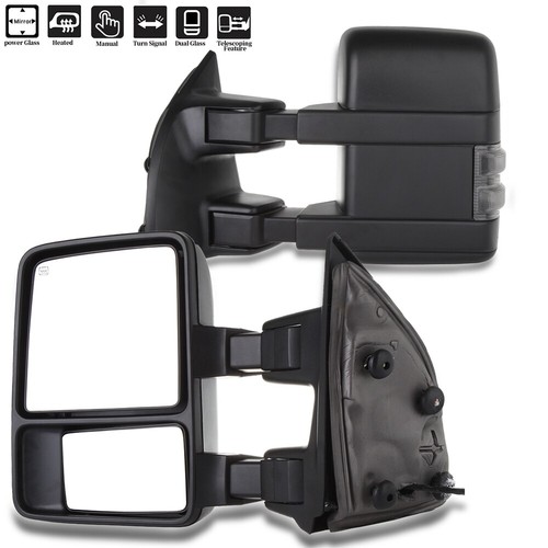 Heated Signal Light Pair Power Black Towing Mirrors For Ford F250 Super ...