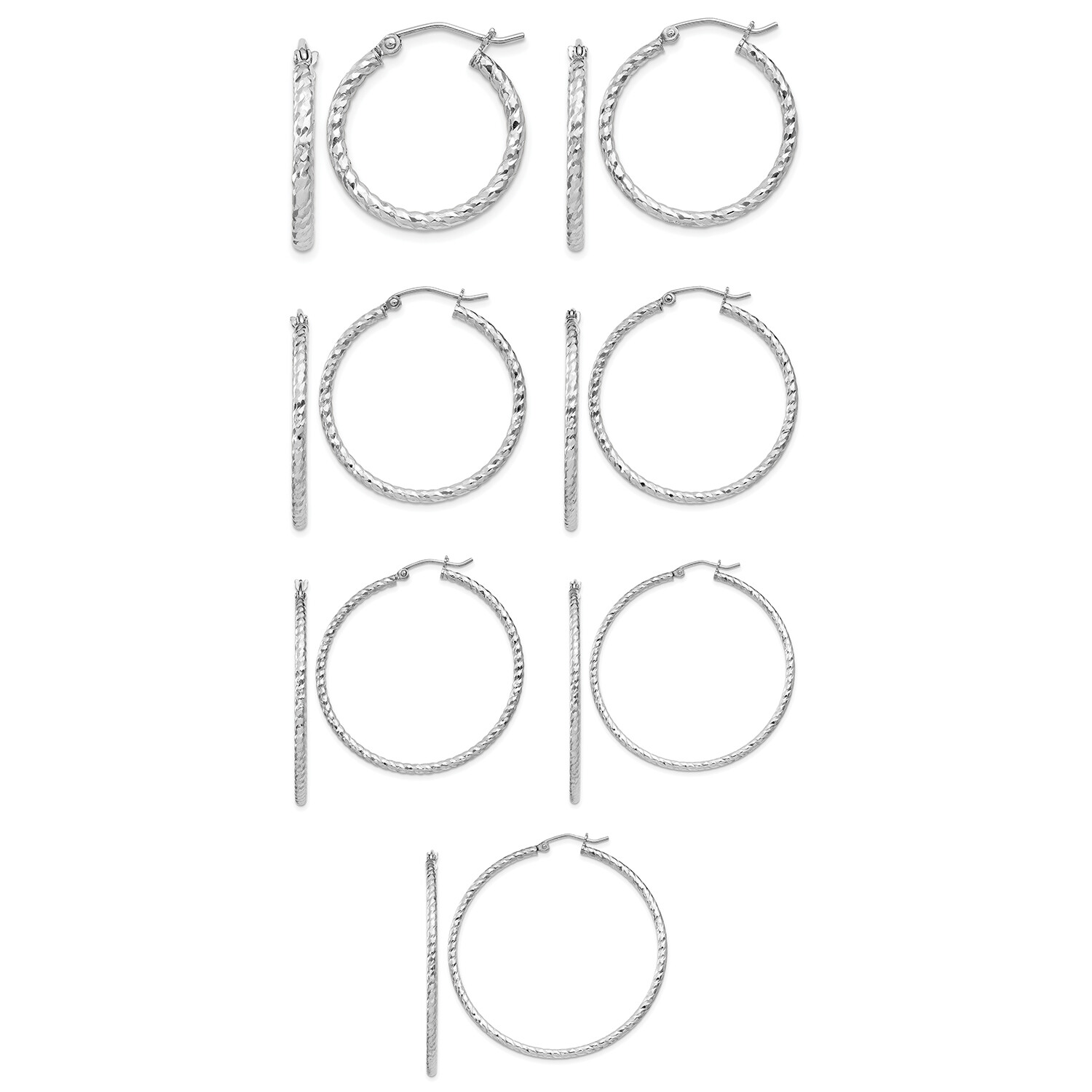 925 Sterling Silver Rhodium Plated Diamond Cut Women's Tube 2mm Hoop ...