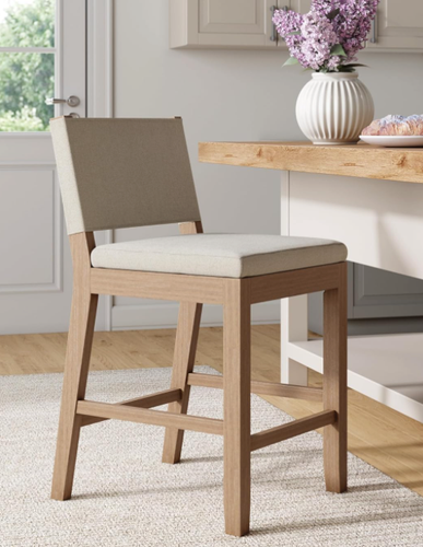 Nathan James Linus Modern Upholstered Bar Stool with 1, Natural Flax ...