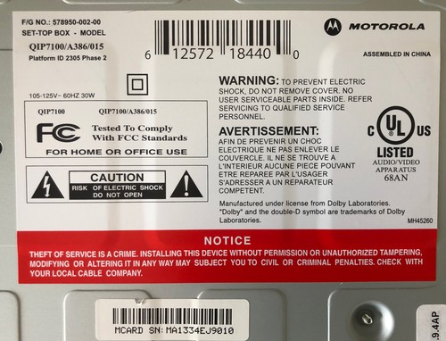 MOTOROLA QIP7100 2, Set-Top Box Cable Receiver, Verizon | eBay