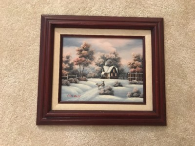 Oil On Canvas Painting By Van Bell Winter Scene Farmhouse Horse Drawn ...