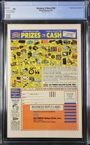 The Uncanny X-Men #149 CGC 9.8 Mark Jewelers Insert / Newsstand Edition ...