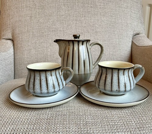 Rare Vintage Denby Studio Grey Stripe Coffee Pot and Pair Of Cups ...