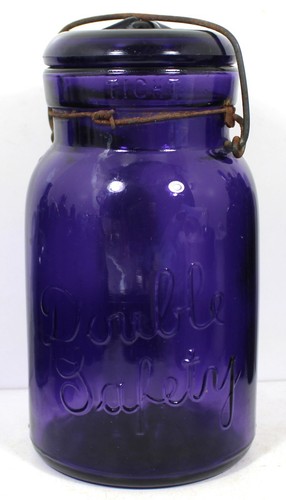 VINTAGE DARK PURPLE QUART FRUIT JAR " DOUBLE SAFETY " & GLASS LID | eBay
