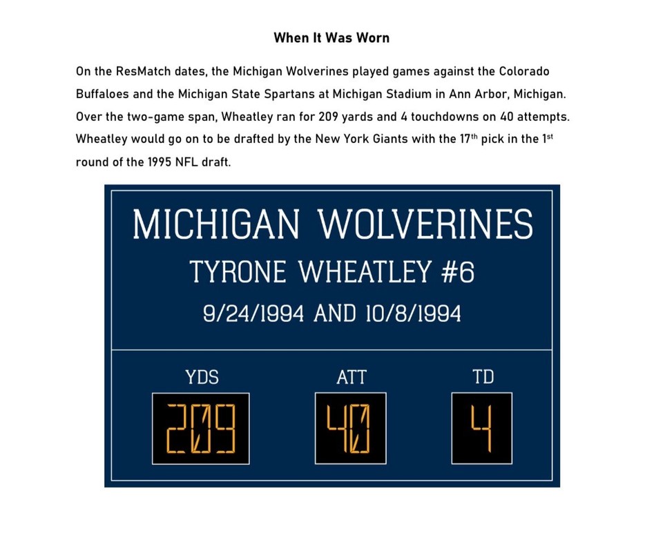 💥1994 Tyrone Wheatley Michigan Game Worn/Used Jersey | “Miracle at ...