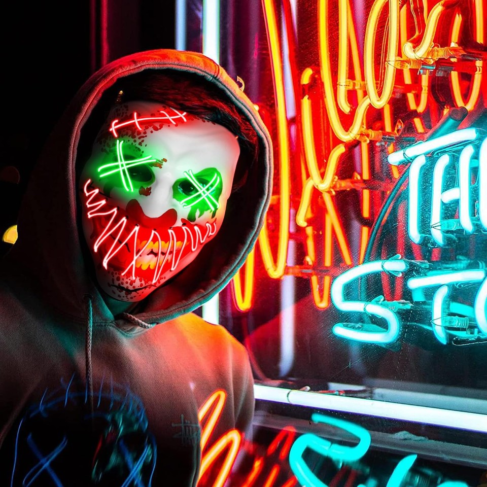 JOINBO Halloween LED Clown Mask for Aldult & Kids，EL Wire Scary Purge ...