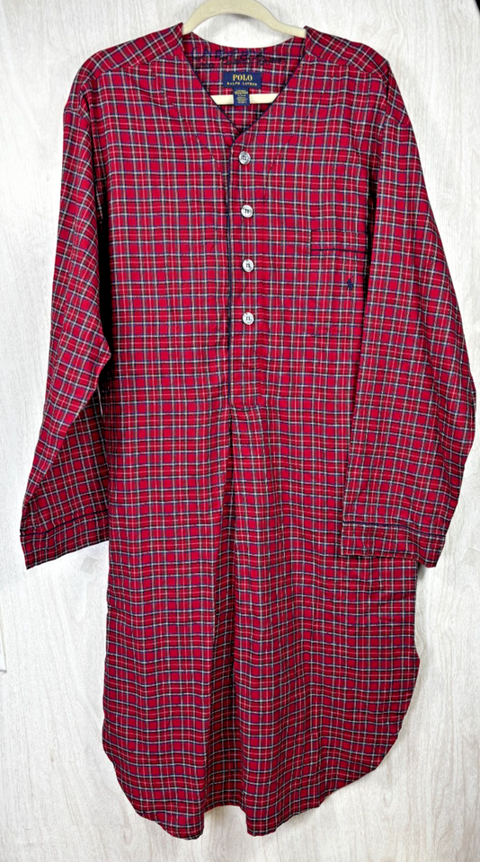 Polo Ralph Lauren Sleep Shirt M Red Plaid Long Nightshirt Loungewear ...