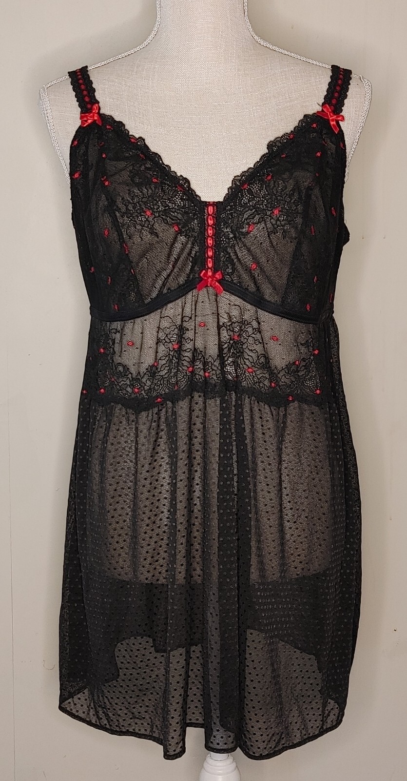 Cacique Black Lace Babydoll Nightie Lingerie Teddy Pl… - Gem