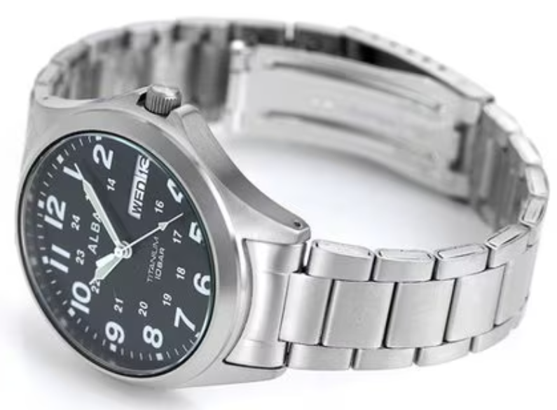 SEIKO ALBA Military Field Watch AQPJ402 Black Titanium Day Date ...
