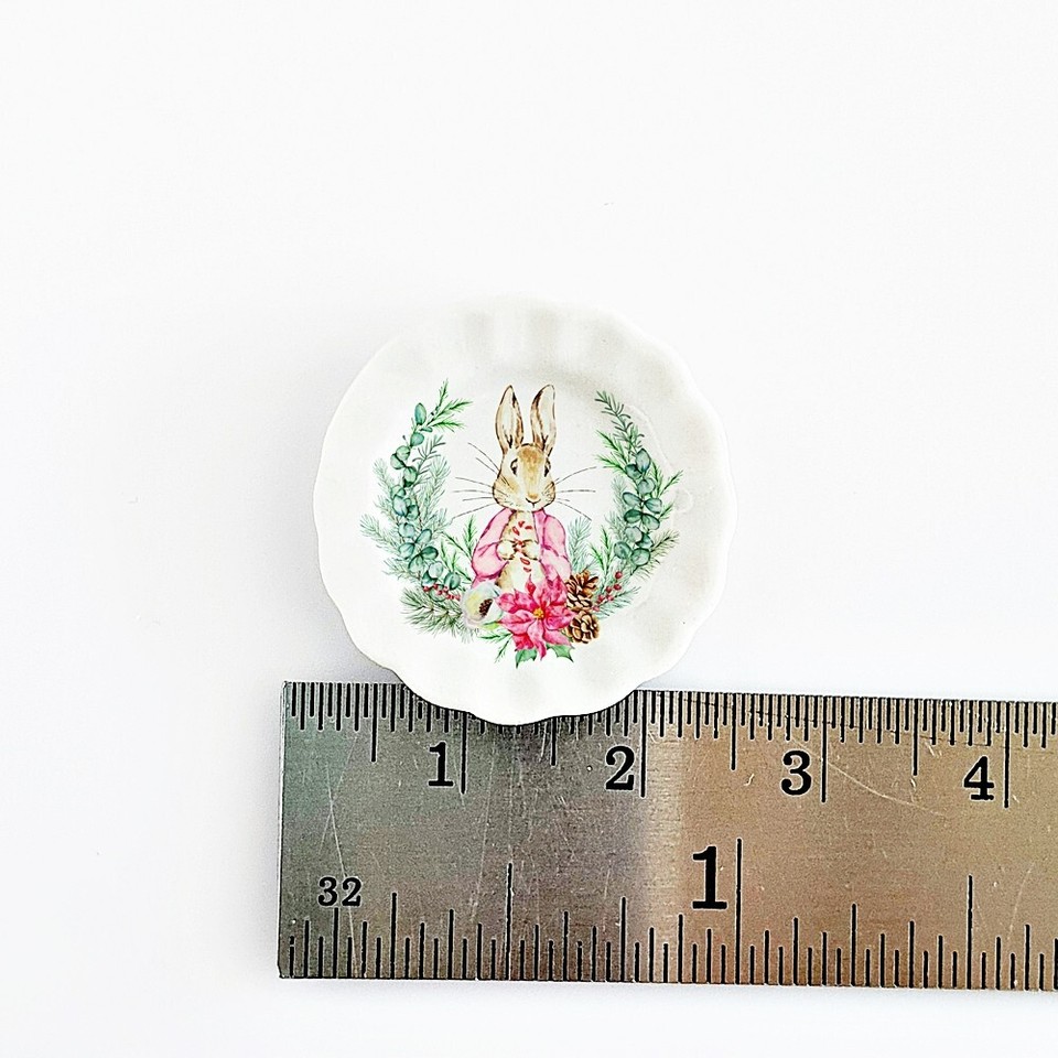 Miniature Christmas Bunny Plates Set Handmade Dollhouse Kitchen Decor 1 ...