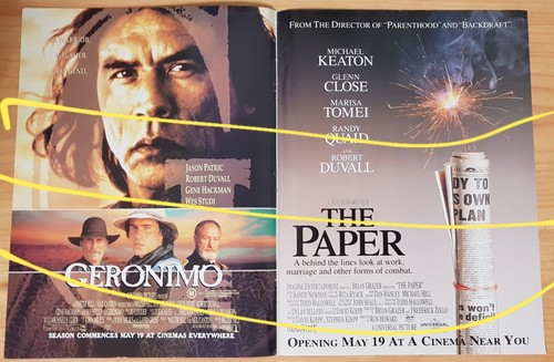 1994 magazine adverts Walter Hill's GERONIMO, Ron Howard's The Paper ...
