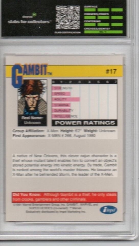 1991 MARVEL UNIVERSE II GAMBIT CARD#17 GEM MINT 10 BY DEGREE AWESOME | eBay