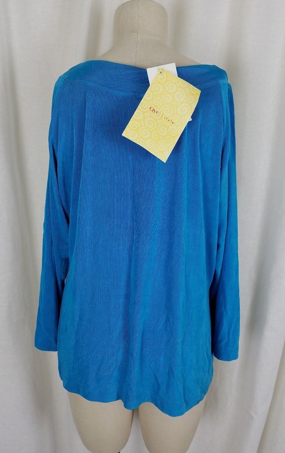 NWT QVC Style Citiknits Stretch Top Tunic Shirt Womens XL Blue Scoop ...
