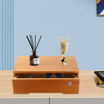 NEW Wooden Desktop Storage Box Desk Organizer Lockable Storage Box w ...