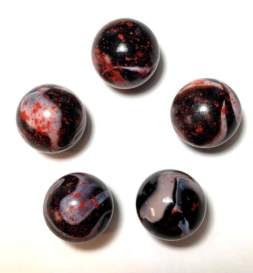25mm Pack of 5 Vampire Marble Shooters 1 inch Black WHT Red Spots ...